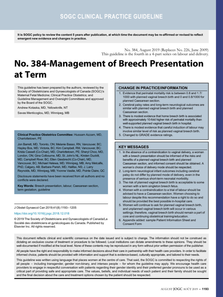 SOGC - Management of Breech Presentation at Term | PDF | Childbirth ...