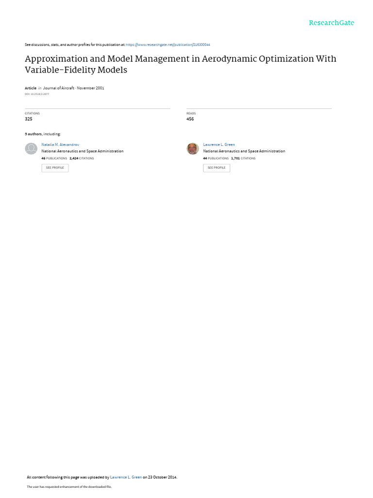 Approximation and Model Management in Aerodynamic | PDF | Mathematical Optimization | Numerical ...