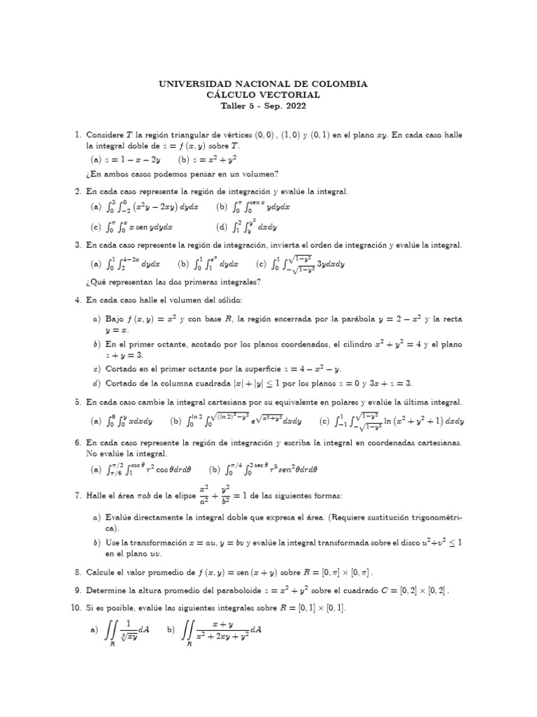 Taller 5 | PDF | Integral | Geometría Elemental