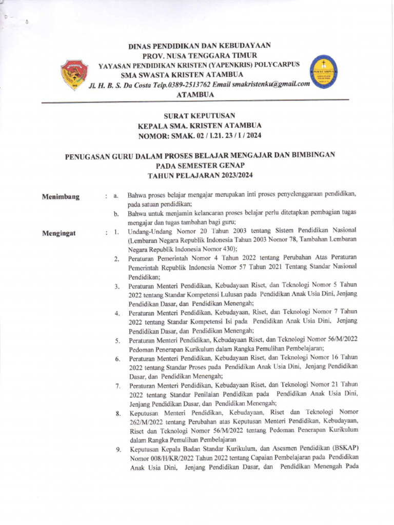 SK Mengajar 2023-2024 Genap | PDF