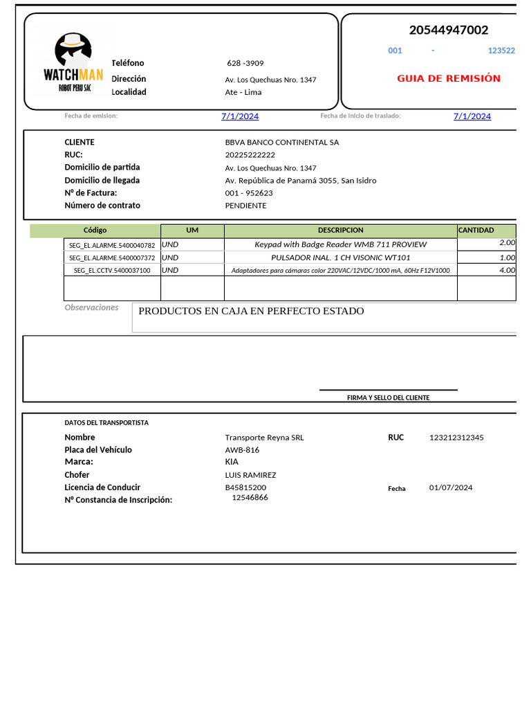 Guia de Remision Cliente Urgente 01-07-2024 | PDF
