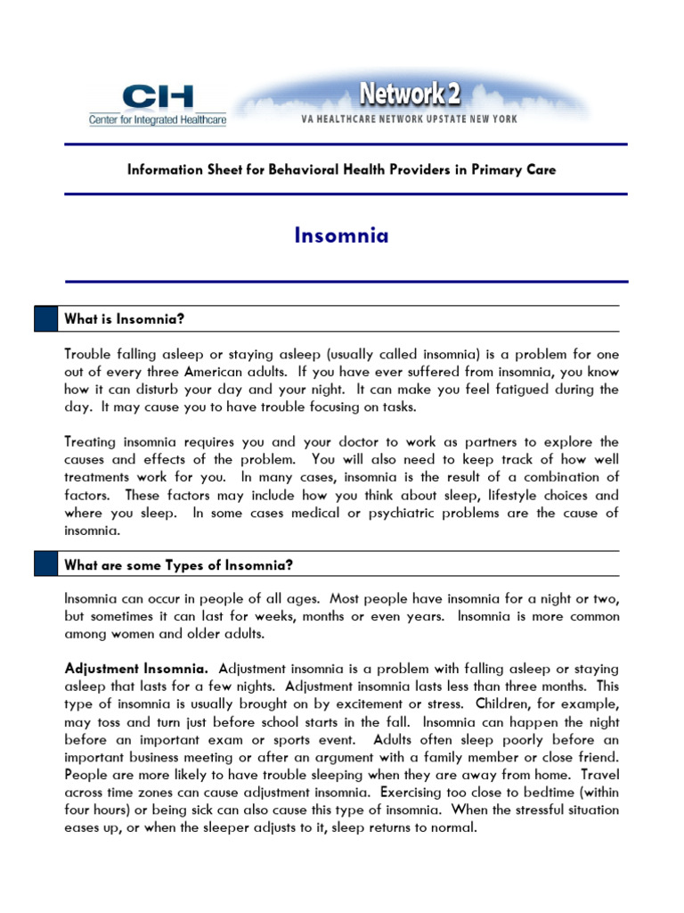 Insomnia Information Sheet For BHPs July 2016 | PDF | Insomnia | Sleep