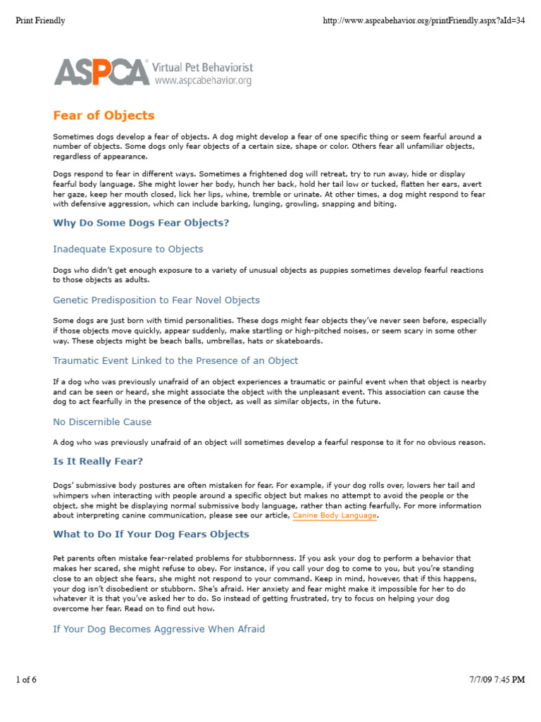 ASPCA Fear of Objects ASPCA | PDF | Fear | Dogs
