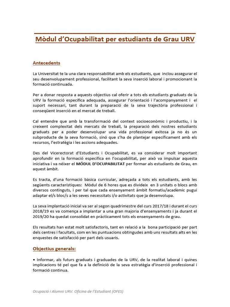 1 - Modul Ocupabilitat Graus Urv | PDF