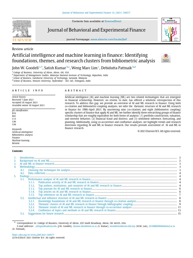 Journal of Behavioral and Experimental Finance: John W. Goodell, Satish Kumar, Weng Marc Lim ...