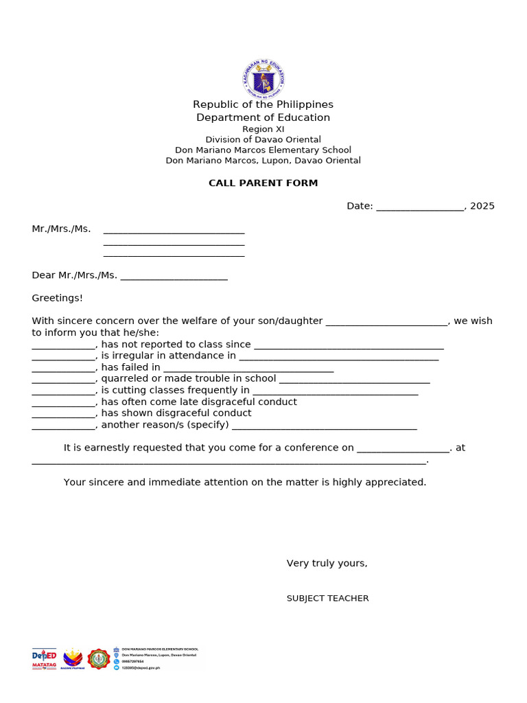 Parent Conference Notification Form | PDF