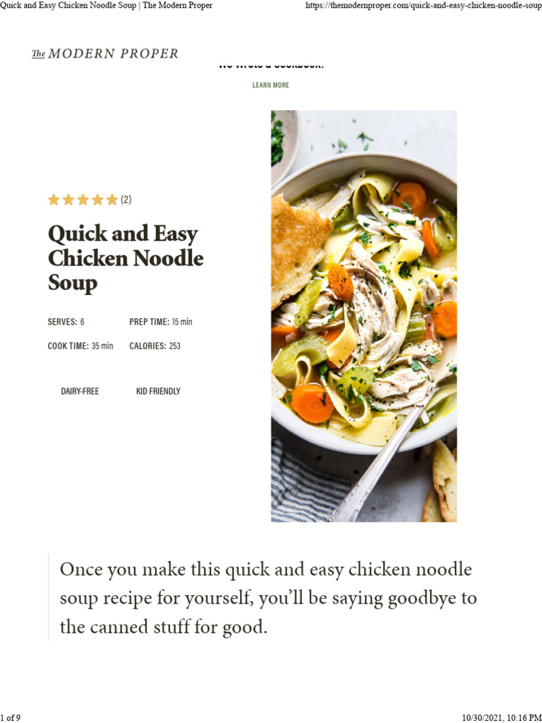 Quick and Easy Chicken Noodle Soup The Modern Proper | PDF | Chicken ...