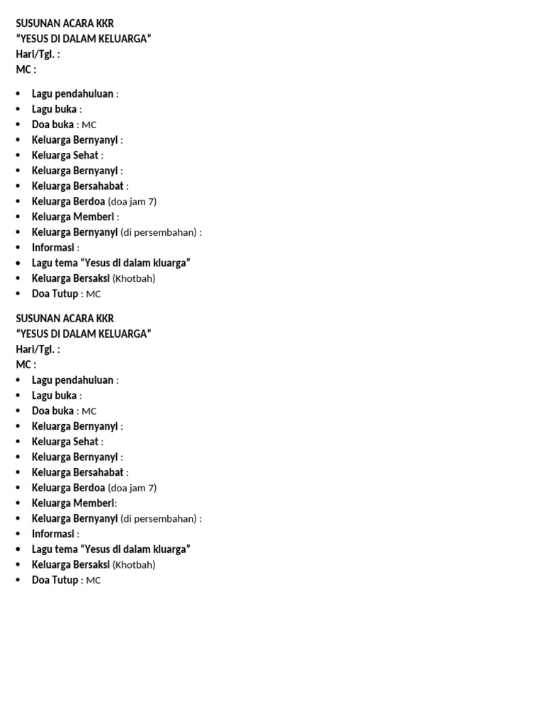 Susunan Acara KKR - RT | PDF