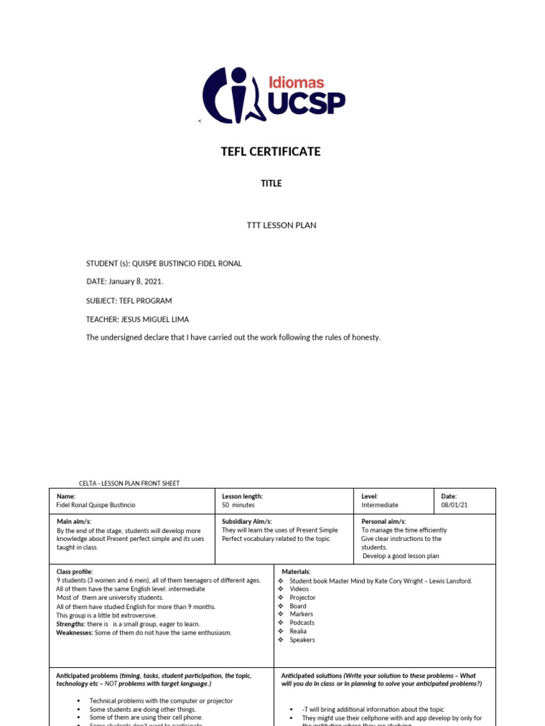TTT Lesson Plan | PDF