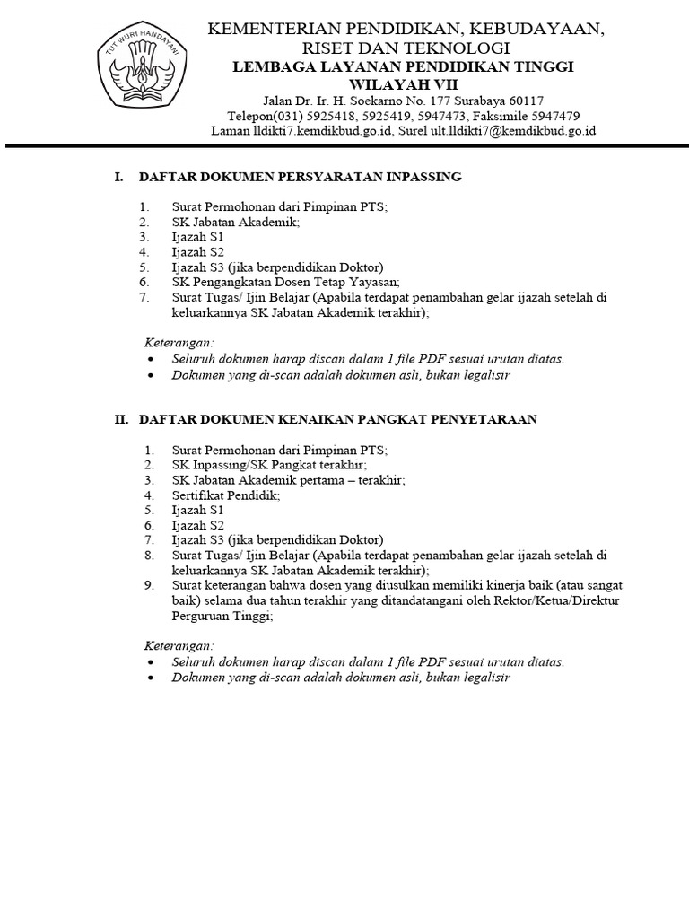 Persyaratan Inpassing & Kenaikan Pangkat Dosen | PDF