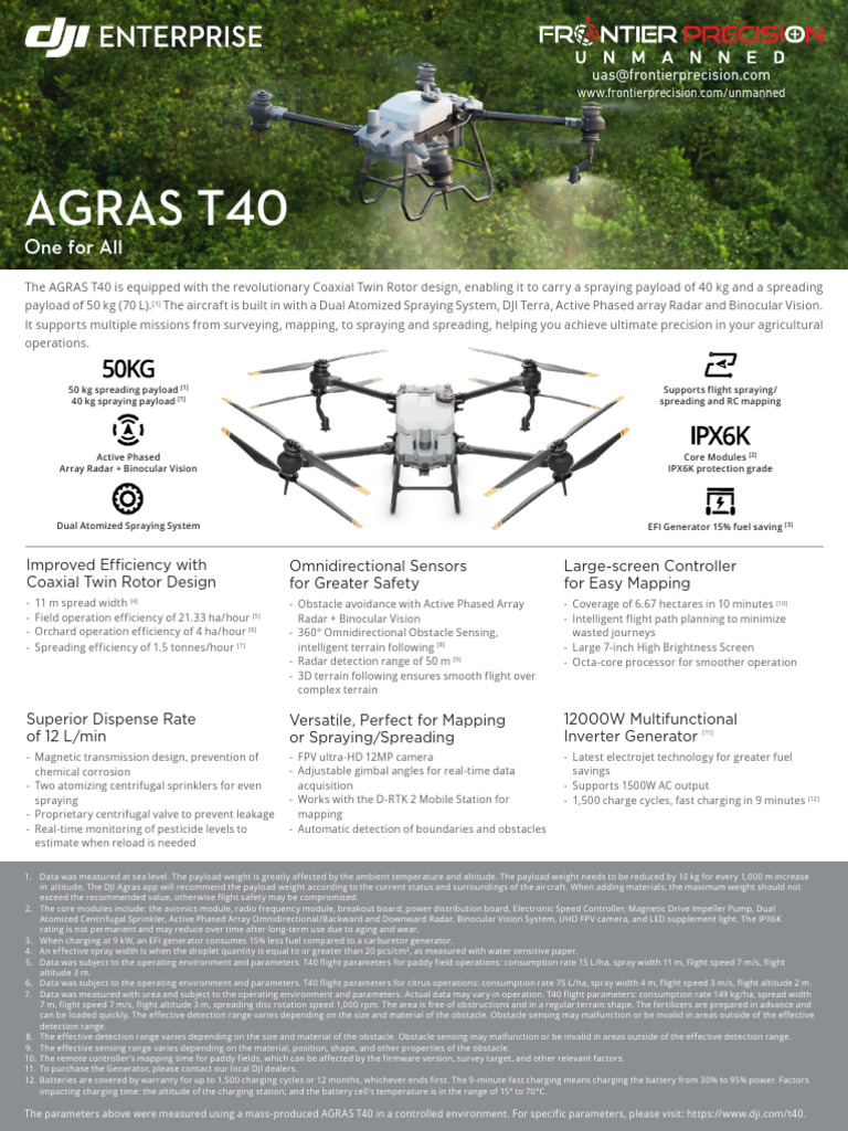 Frontier Precision DJI AGRAS T40 Flyer | PDF | Radar | Altitude