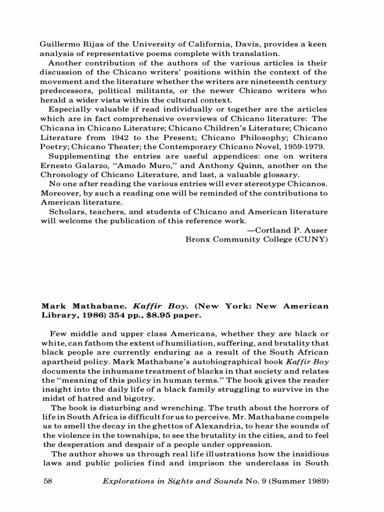 (Review Of) Mark Mathabane. Kaffir Boy | PDF | Chicano