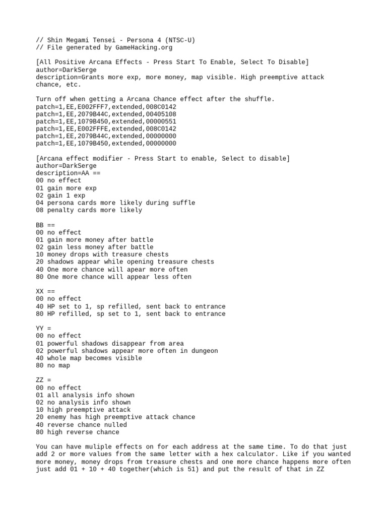 Persona 4 Arcana Effects & Debug Codes | PDF