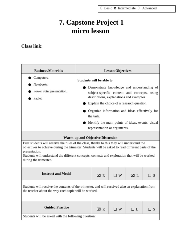 Capstone Project 1 Micro Lesson | PDF | Concept | Teachers
