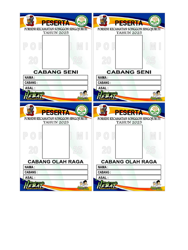 Id Card Peserta Dan Official 2025 | PDF