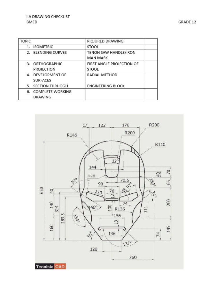 Grade 12 Drawing Checklist Guide | PDF