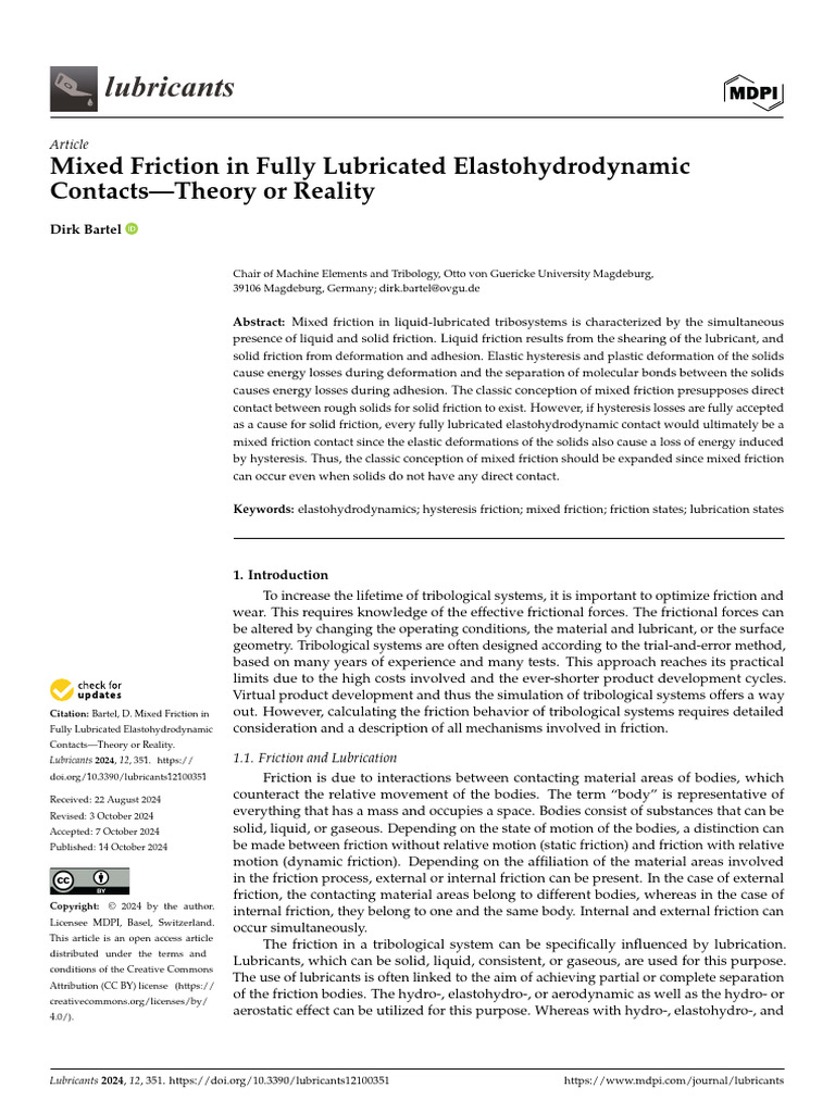 (Bartel - 2024) - Mixed Friction in Fully Lubricated Elastohydrodynamic ...