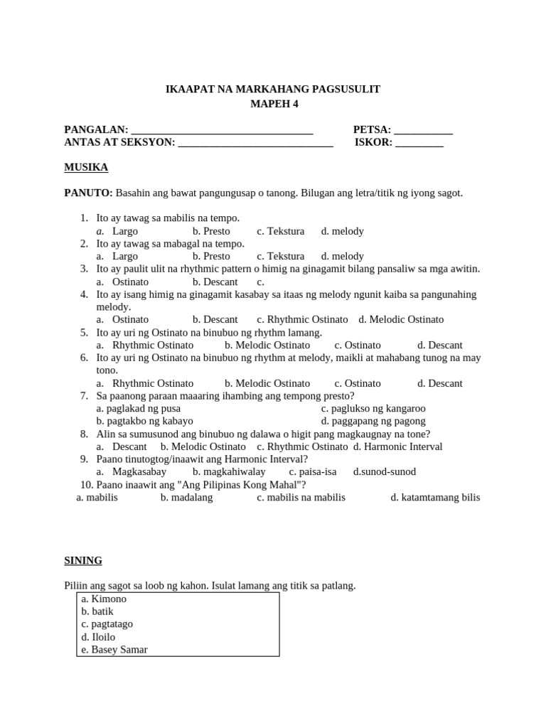 Mapeh 4 | PDF