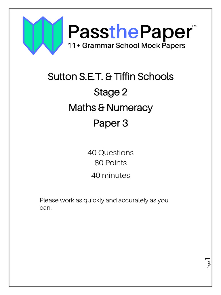 Sutton and Tiffin Stage 2 Maths Paper 3 | PDF | Numbers | Elementary ...