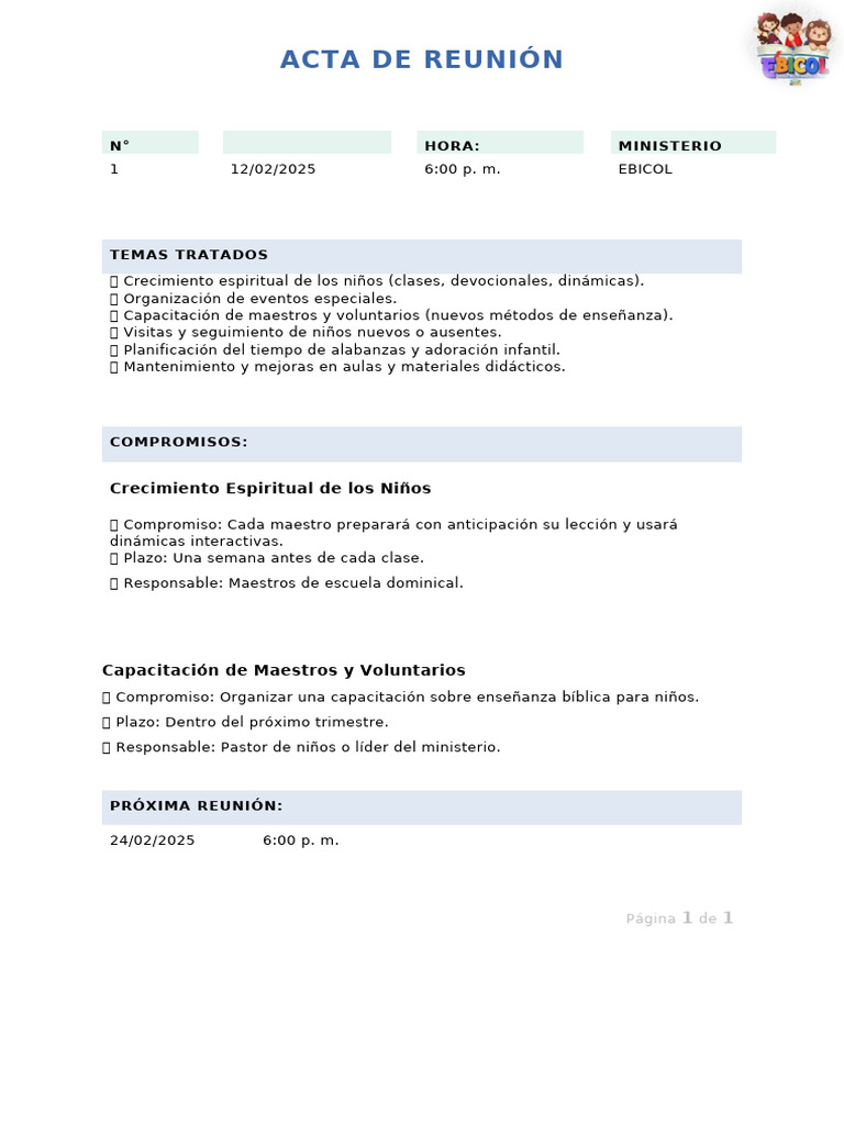 Acta 01 de Reunión - EBICOL | PDF