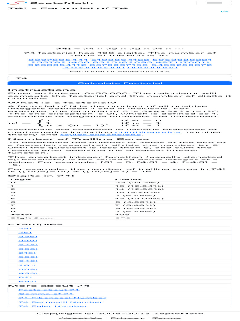74! - Factorial of 74 | PDF