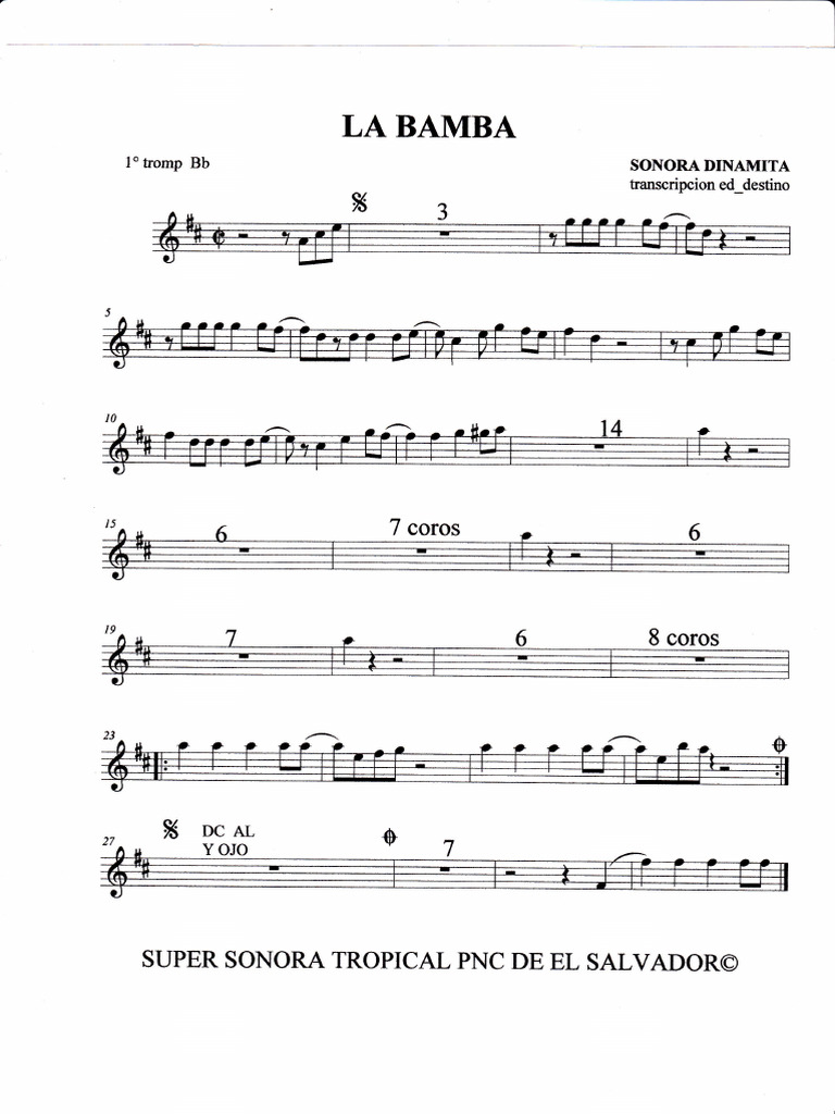 Transcripción de La Bamba - Sonora Dinamita | PDF