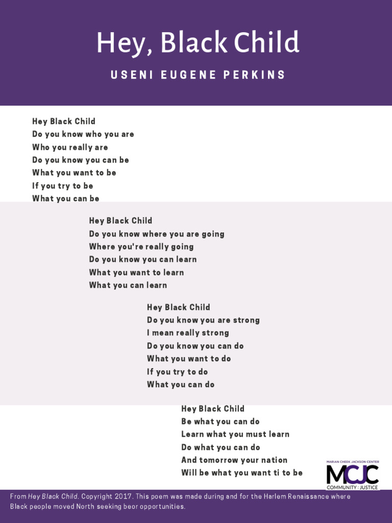 Hey Black Child Poem by Useni Perkins | PDF