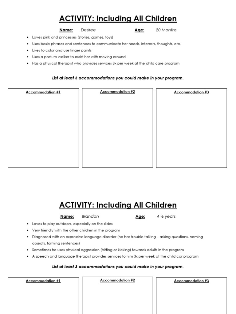 Slide 58 Activity Handout Child Scenarios | PDF | Medical Specialties ...