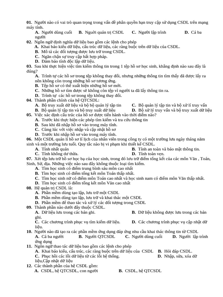 Ngan Hang Cau Hoi Trac Nghiem Tin Hoc 12 | PDF