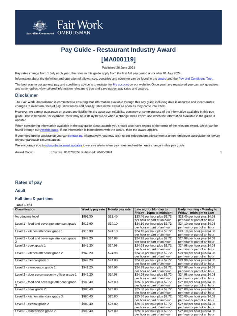 2024 Restaurant Industry Pay Guide | PDF
