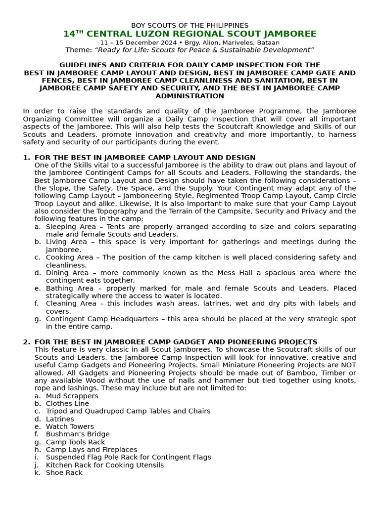 Guidelines and Criteria For Camp Inspection | PDF | Scouting