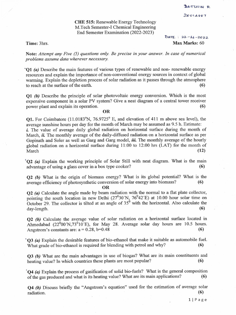 CHE515 Endsem Paper | PDF