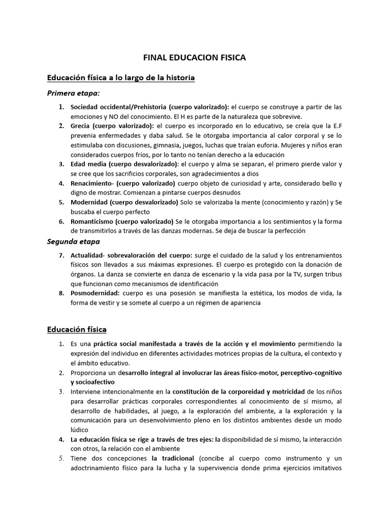 Evolución de la Educación Física y Cuerpo | PDF | Hora | Aprendizaje