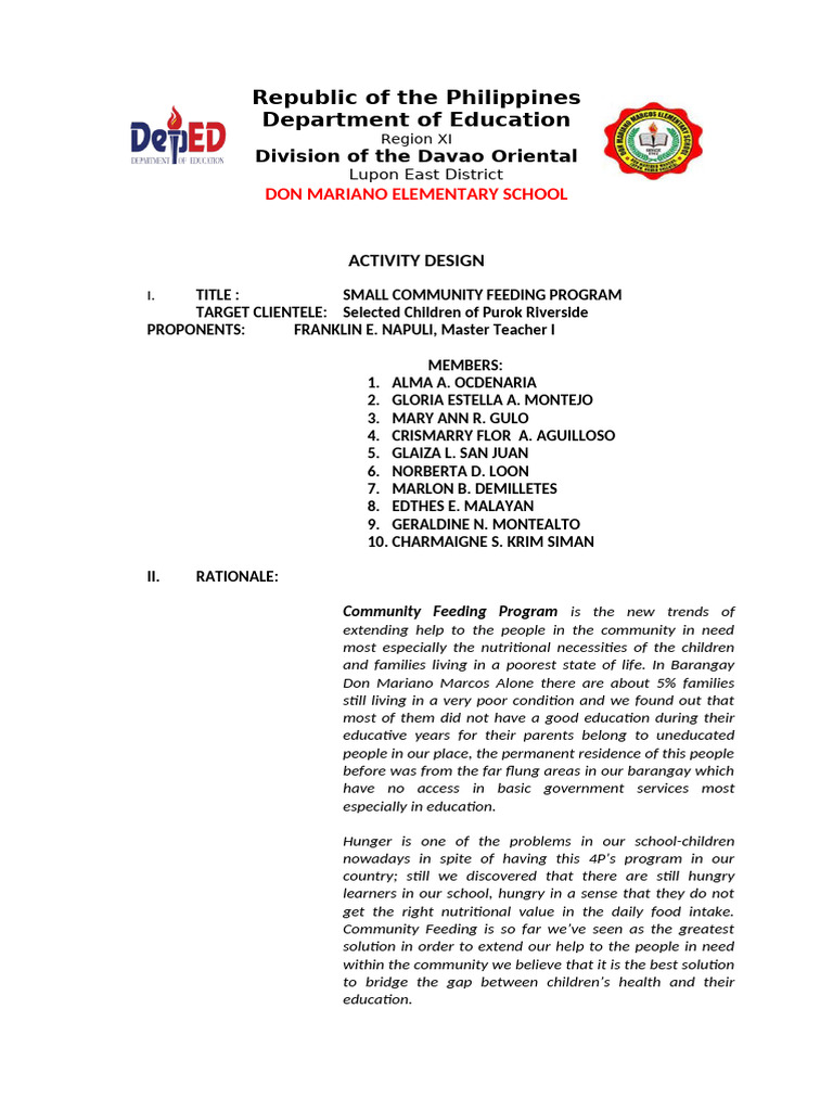 Small Community Feeding Program Plan | PDF