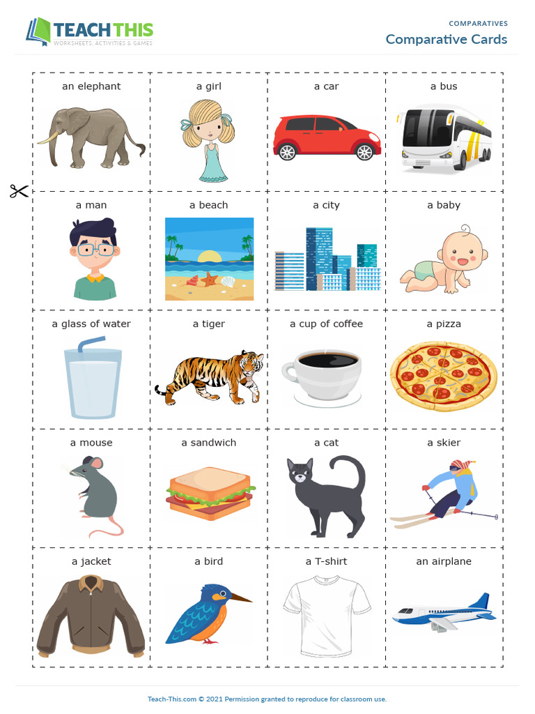Comparative Cards for Classroom Activities | PDF