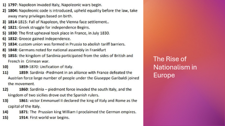 The Rise of Nationalism in Europe Chronology | PDF