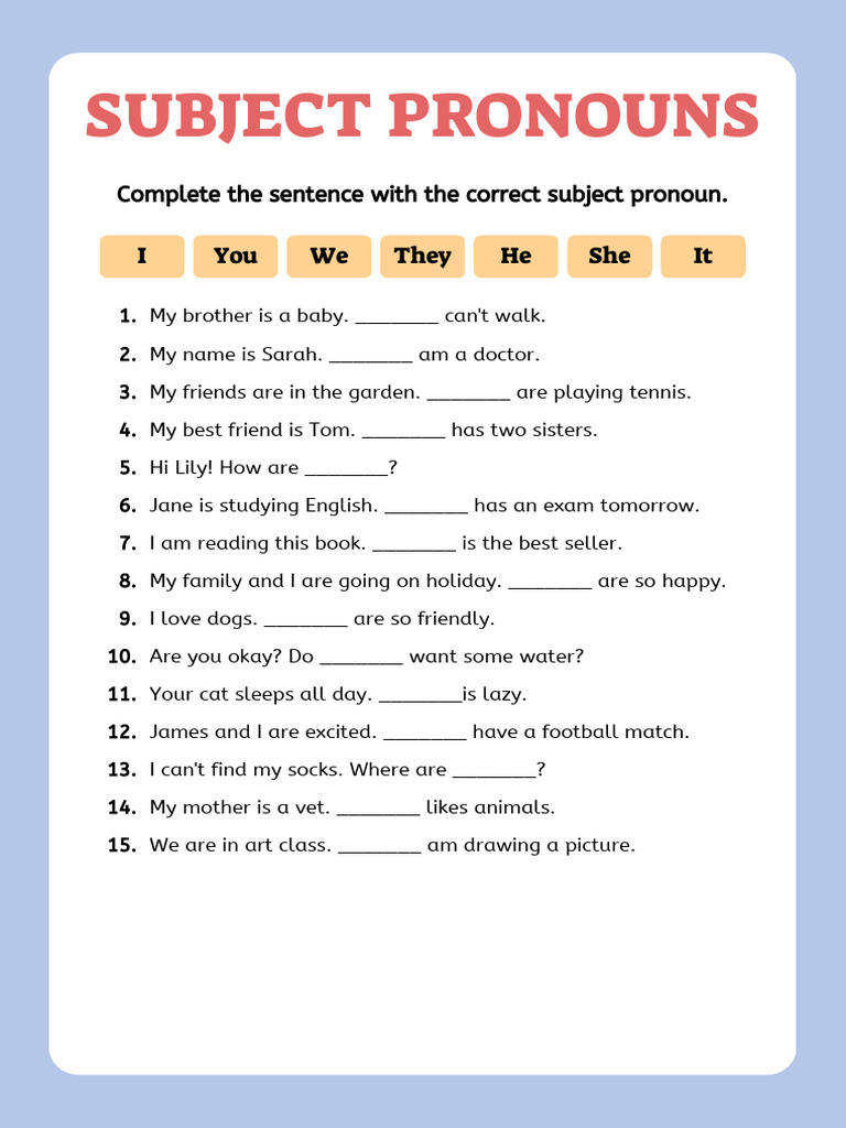 Subject Pronouns Practice Exercises | PDF