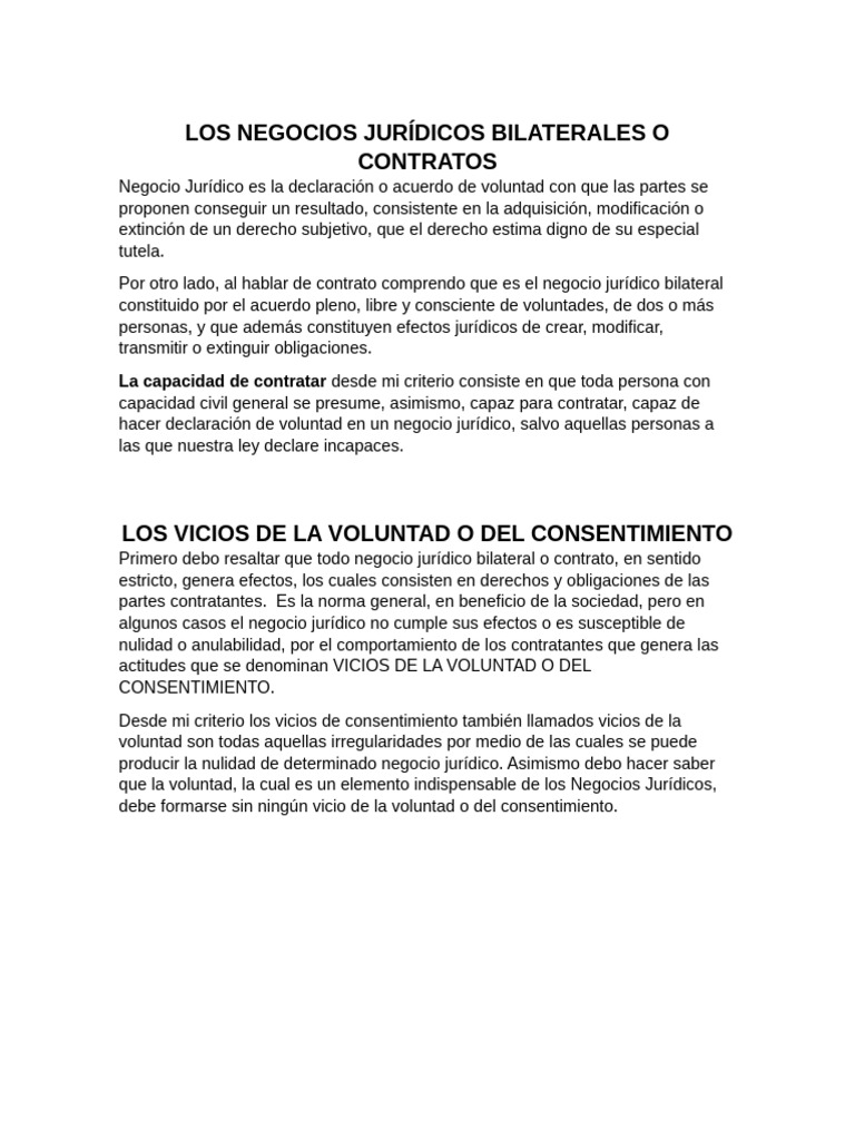 Los Negocios Jurídicos Bilaterales o Contratos | PDF