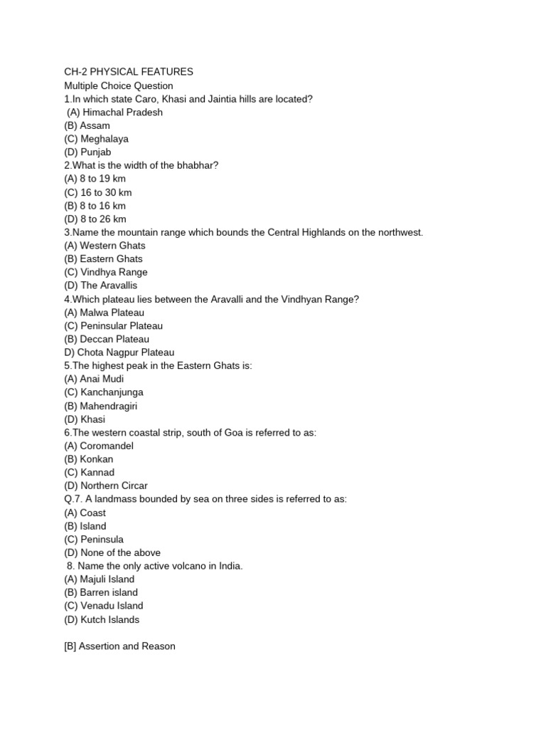 Physical Features of India Quiz | PDF | Geography | Physiographic Divisions