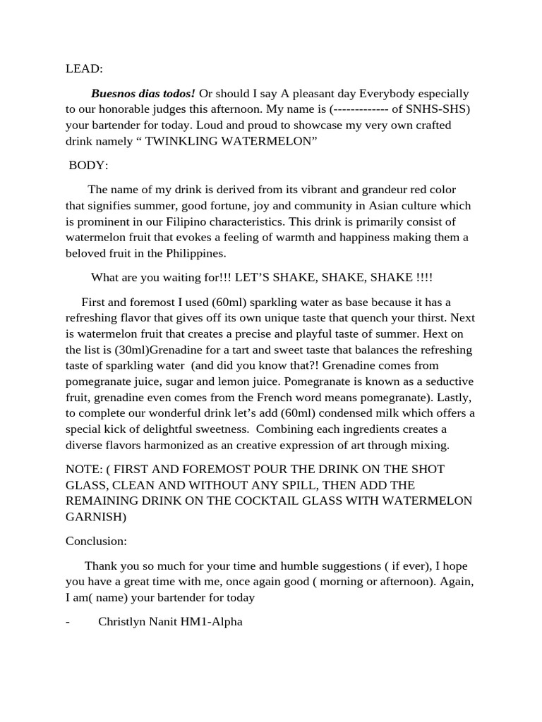 Talking Bartending Script | PDF