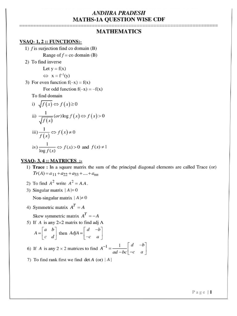 Q W CDF JR Maths-1a CDF & Imp Questions-1-1 | PDF