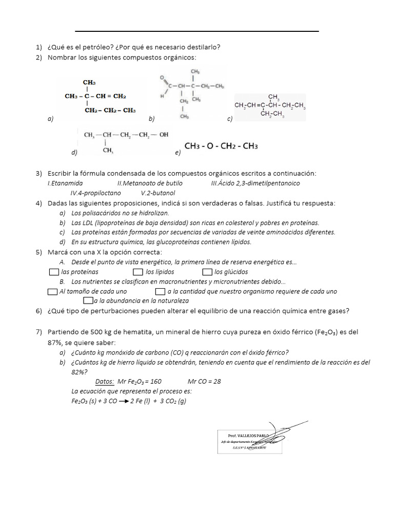 Modelo Examen Quimica 5to-1 | PDF