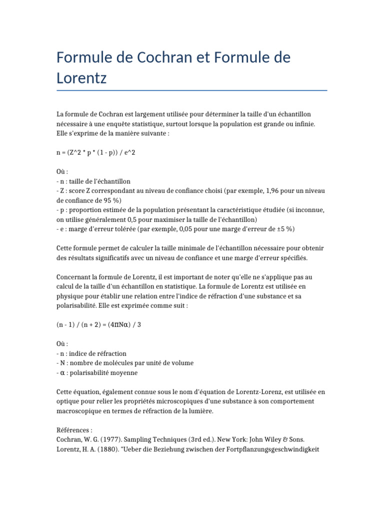 Formule Cochran Lorentz | PDF