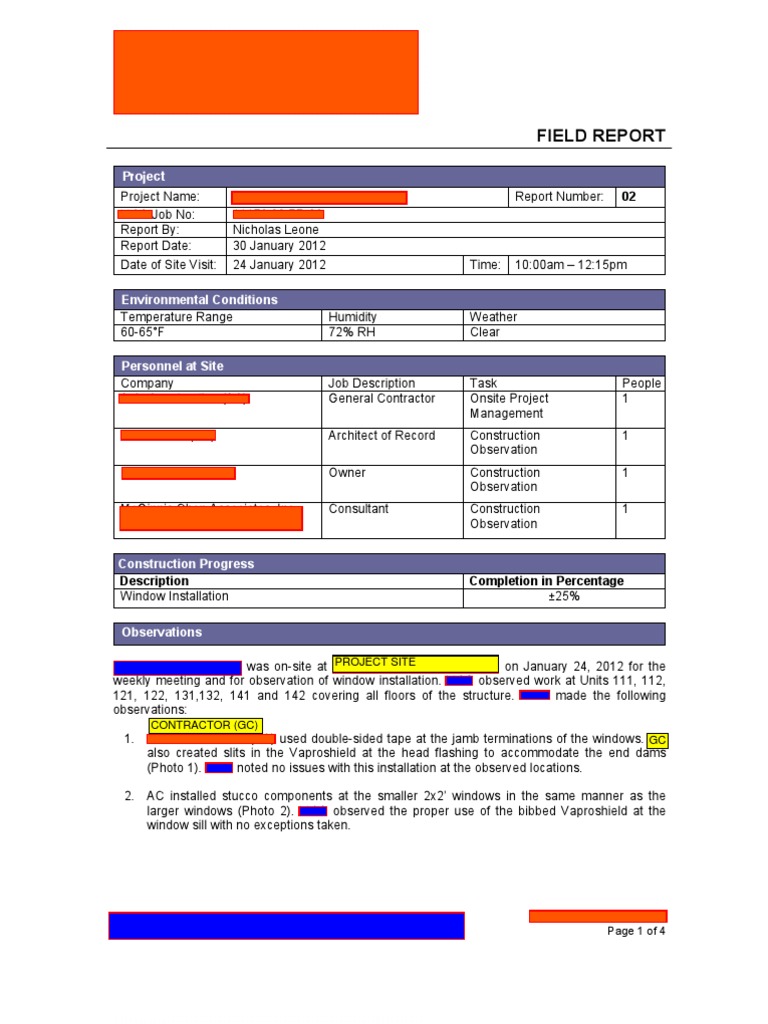 Example of NBL Field Report | PDF | Window | Building