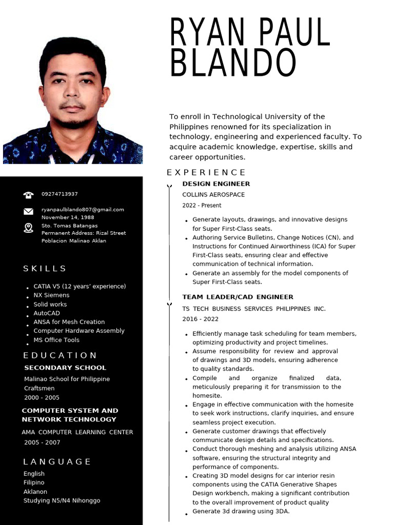 Ryan Paul Blando.CV2023 | PDF | Computer Aided Design | Computing