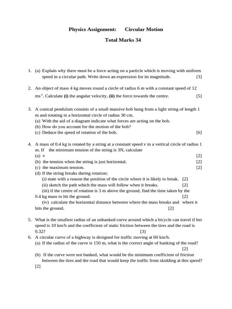 Circular Motion Exercise 1 | PDF | Force | Applied And Interdisciplinary Physics