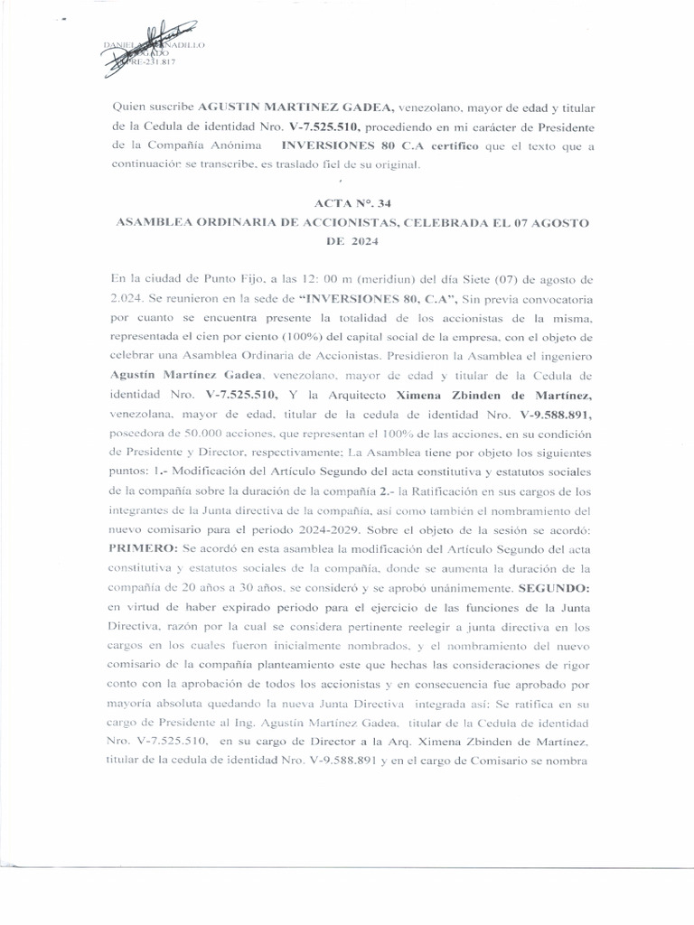 Acta de asamblea inv 80 completa | PDF