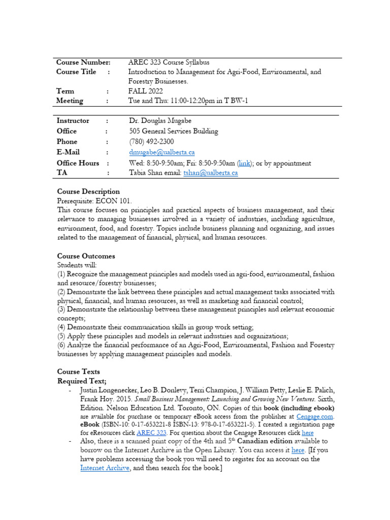 2022 Fall AREC 323 LECTURE A1 | PDF | Learning | Capital Budgeting