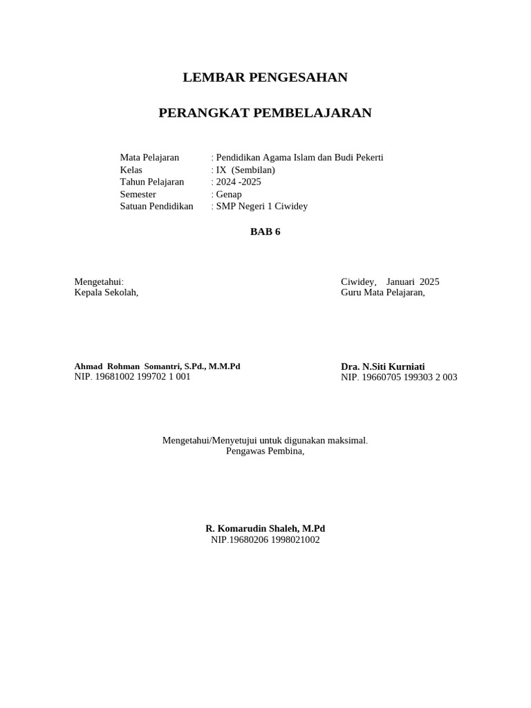 Pengesahan Perangkat Pembelajaran | PDF
