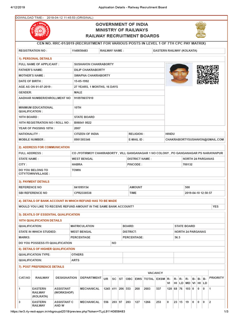 RRB Application Details for West Bengal | PDF | Rail Transport | Government